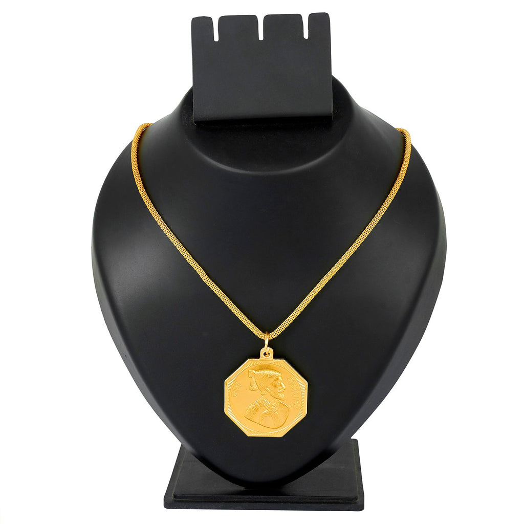 24K Gold Plated Shivaji Maharaj And Rajmudra Coin Necklace For Men (SJ ...
